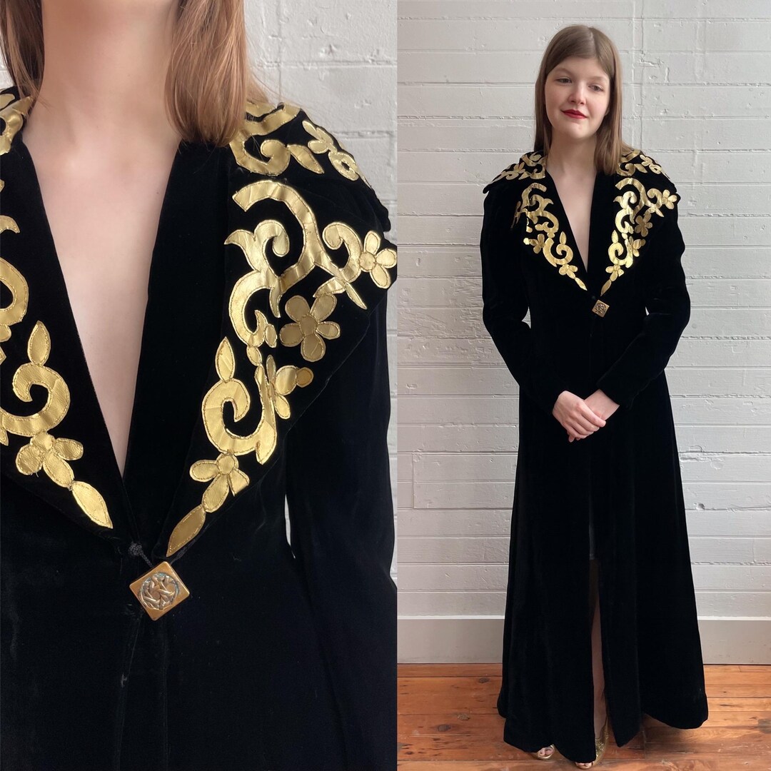 1940s 40s Silk Velvet Opera Coat With Gold Details - S/M - Etsy