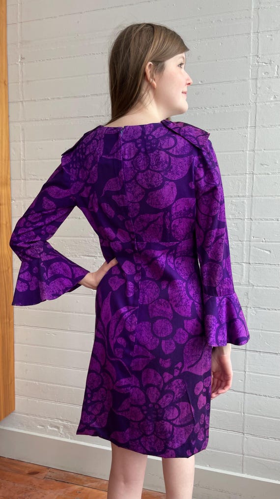 1960s 60s Purple Bell Sleeve Mini Dress - Small - Gem