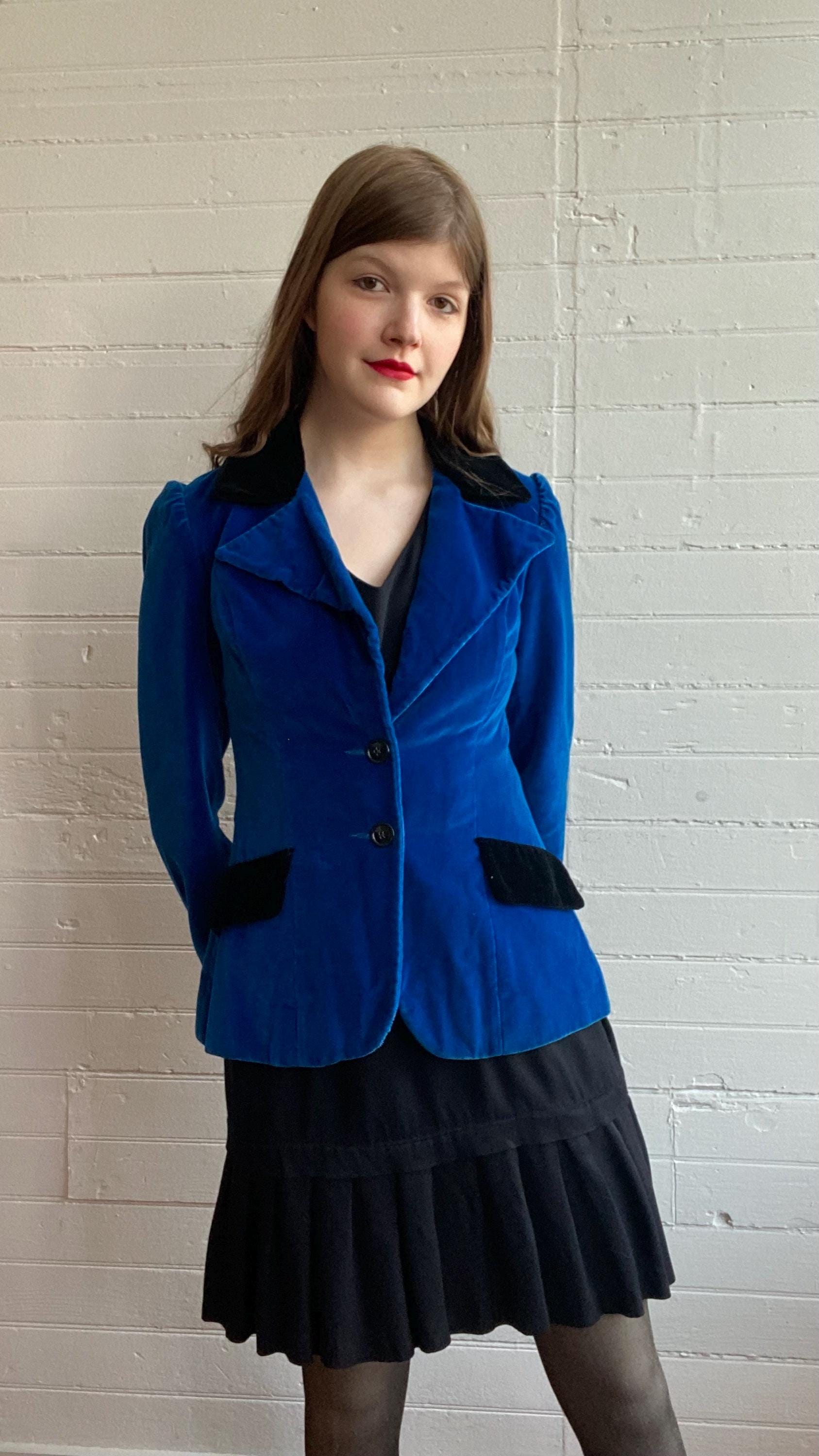 1970s 70s Beautiful Blue Velvet Blazer - Small - Etsy