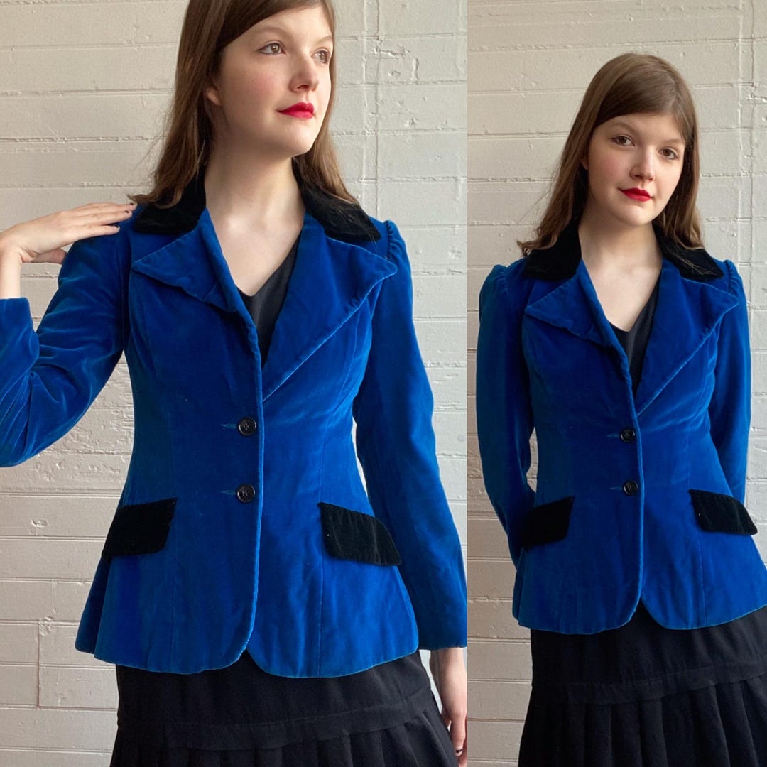 1970s 70s Beautiful Blue Velvet Blazer - Small - Etsy
