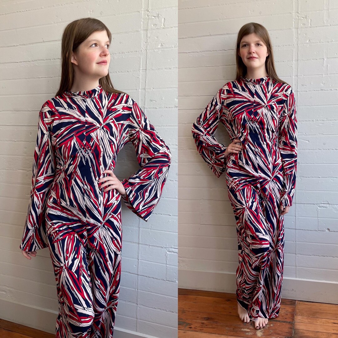 1970s 70s Funky Mod Red White and Blue Jumpsuit - Medium - Etsy