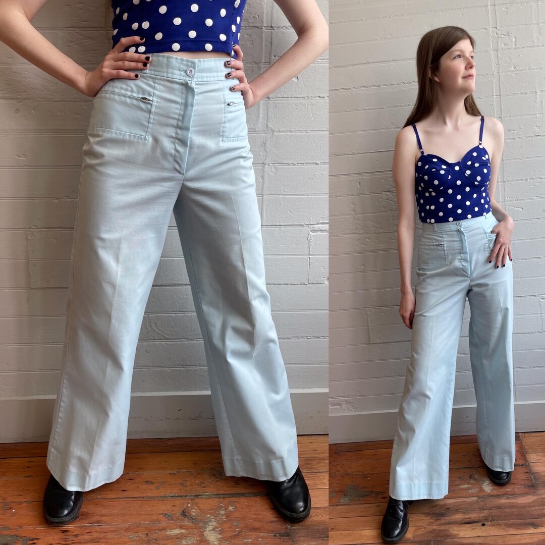 1970s 70s Baby Blue Bell Bottom Pants - Small - Etsy