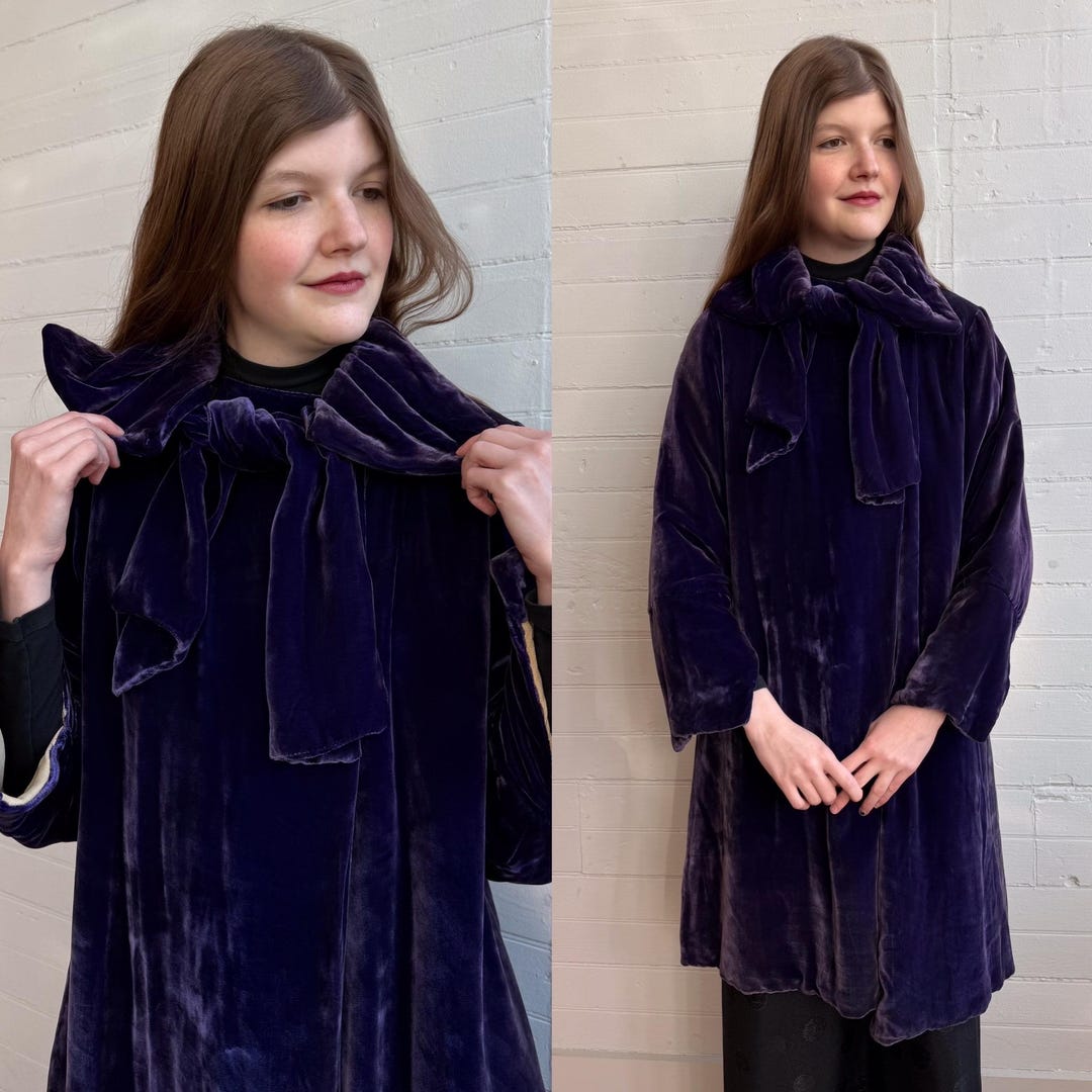 1920s 20s Purple Silk Velvet Opera Coat With a Unique Necktie - Medium ...