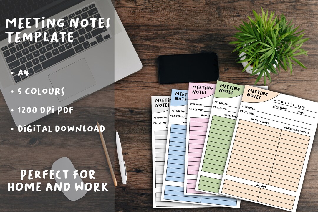 Meeting Notes Template - A4 (simple) 5 Colors - Etsy
