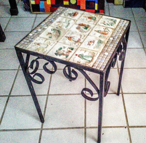 Antique Vintage Tile Table Danish End Side Iron Base Denmark - Etsy