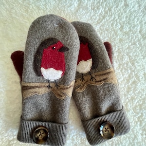 Red Bird Felted Wool Sweater Mittens - Etsy