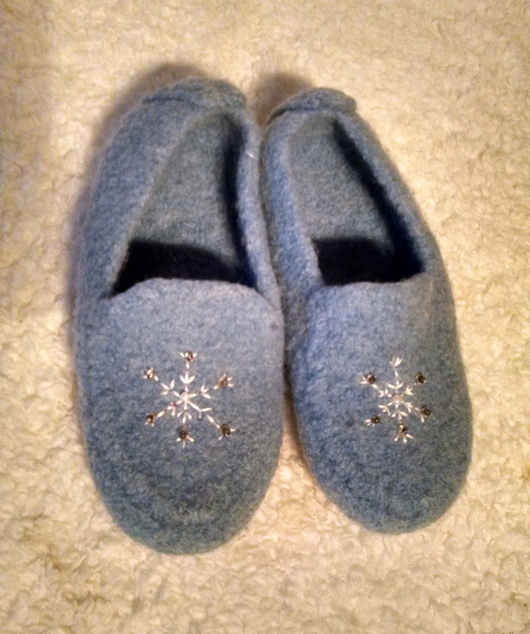 Hand Knit and Felted Blue Snowflake Wool Slippers - Etsy