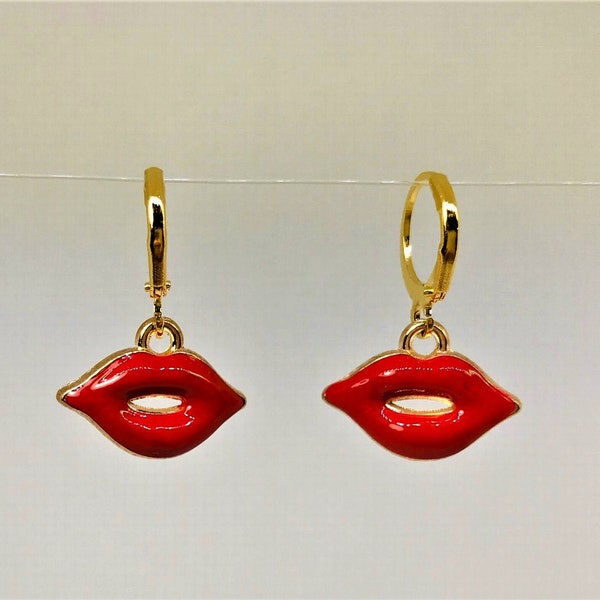 Red Lip Earrings - Etsy