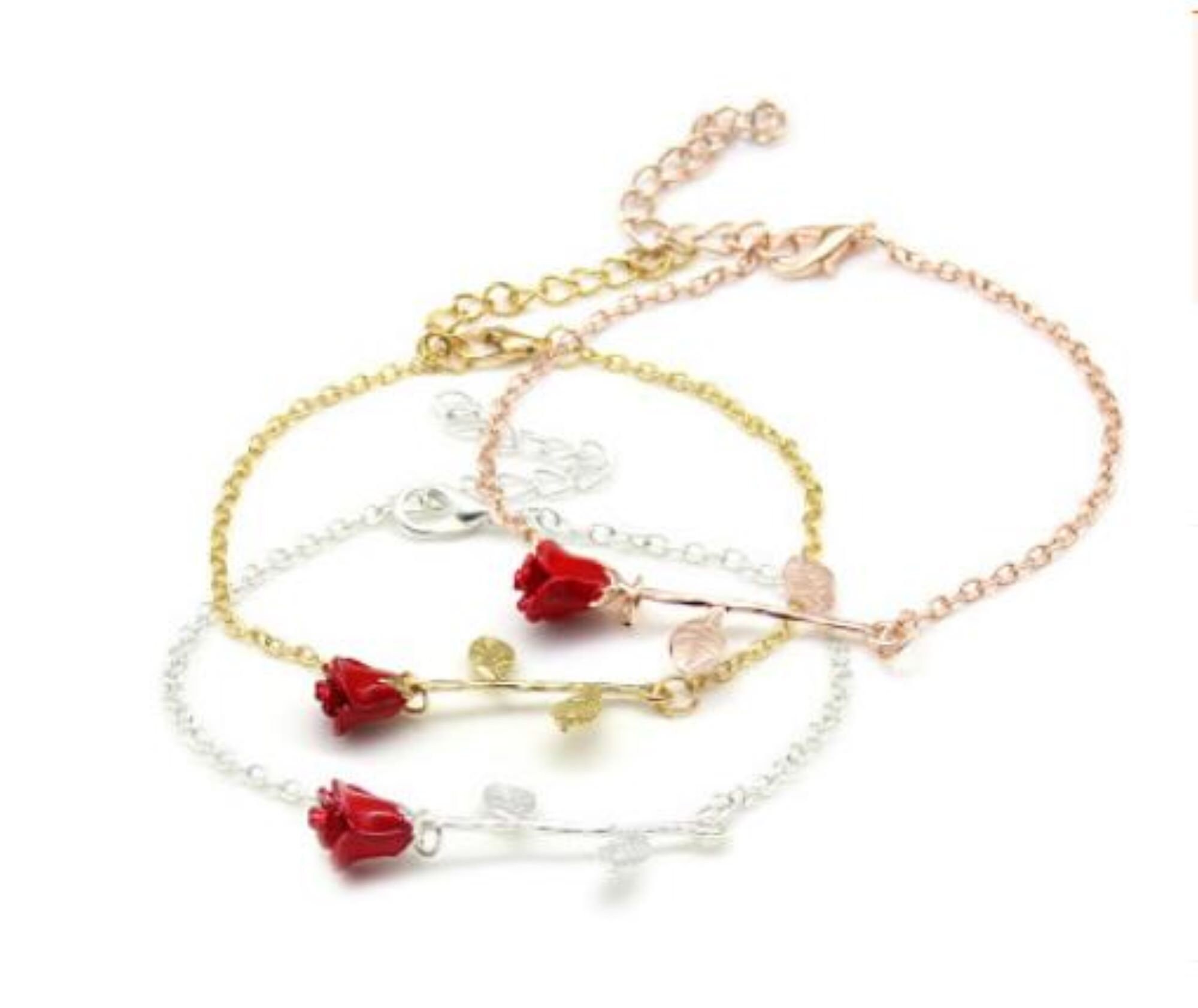 Rose Bracelet Rosebud Charm Bracelet Miniature Earrings | Etsy