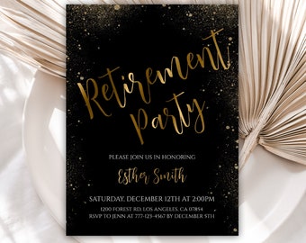 Editable Retirement Invitation, Black and Gold Retirement Party, Instant Download - Etsy