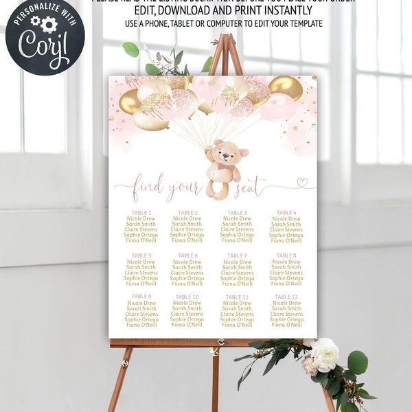 Teddy Bear Seating Chart Template - Etsy