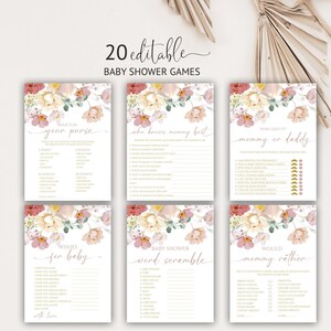 Editable Wildflower Baby Shower Games, Floral Baby Shower Game Bundle ...