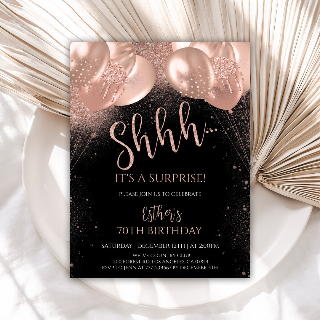 Surprise Birthday Invitation, 70th Birthday Invitation, Rose Gold ...