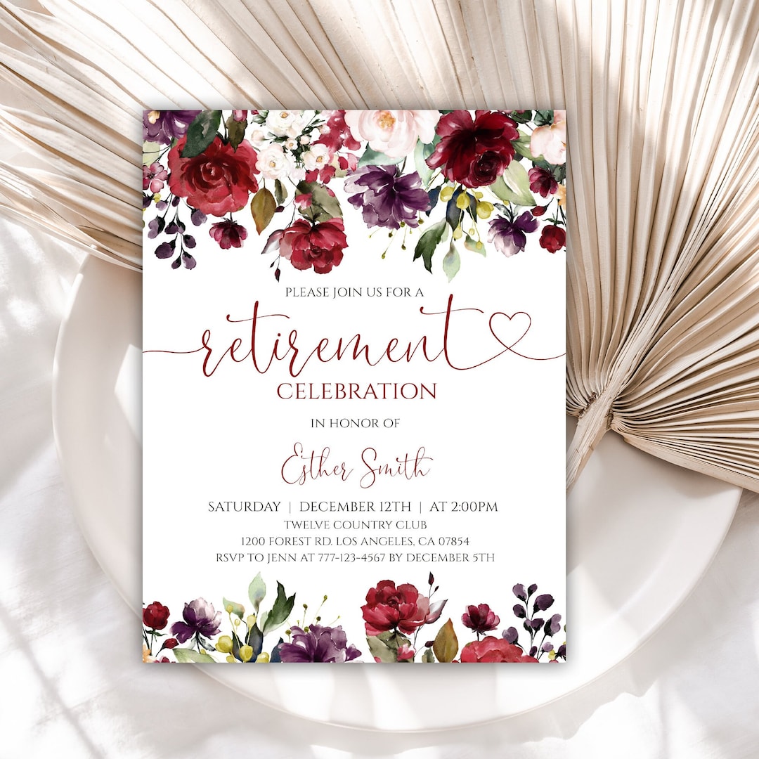Editable Retirement Invitation Template for Women, Floral Retirement ...
