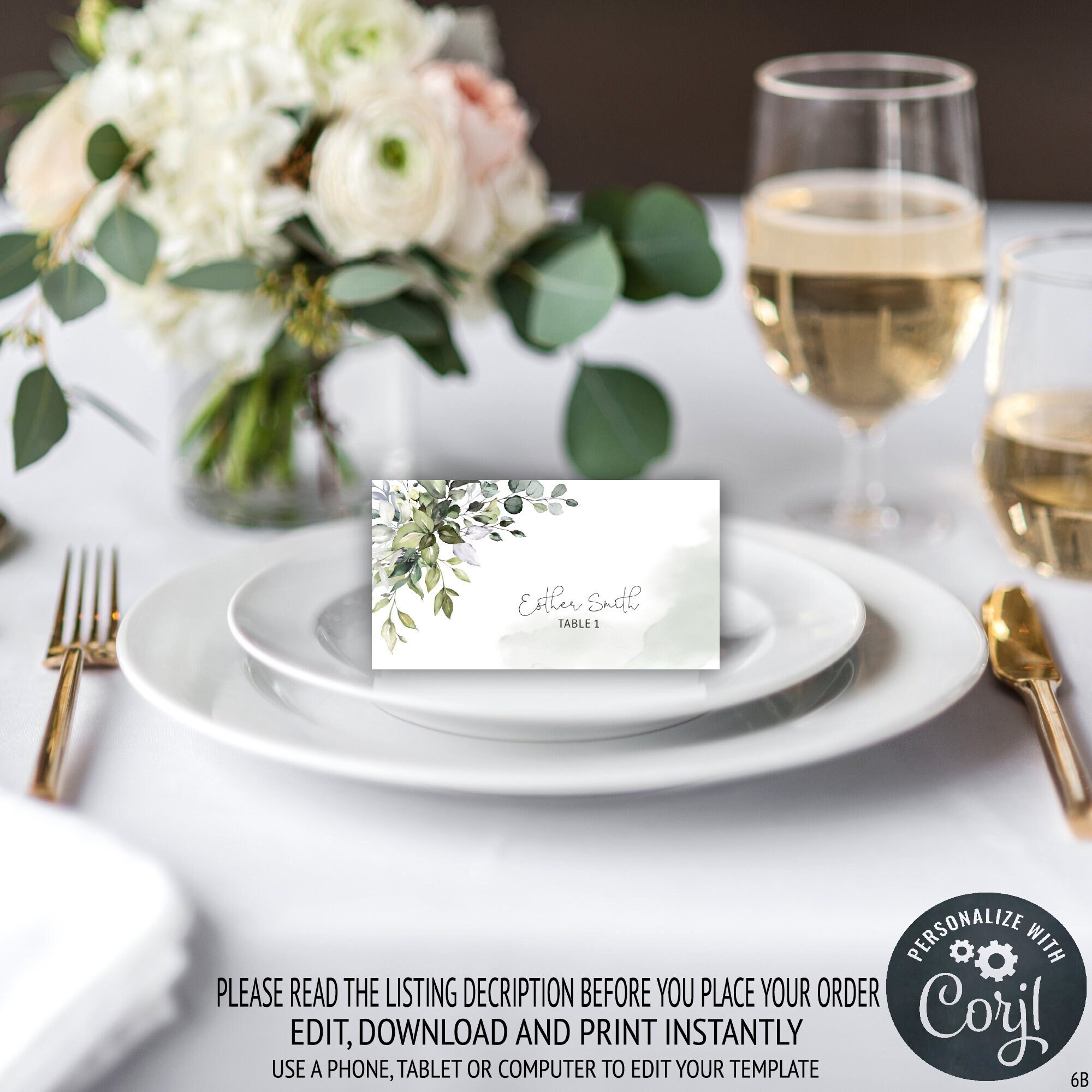 Printable Table Name Card Baby Shower Place Cards Greenery | Etsy