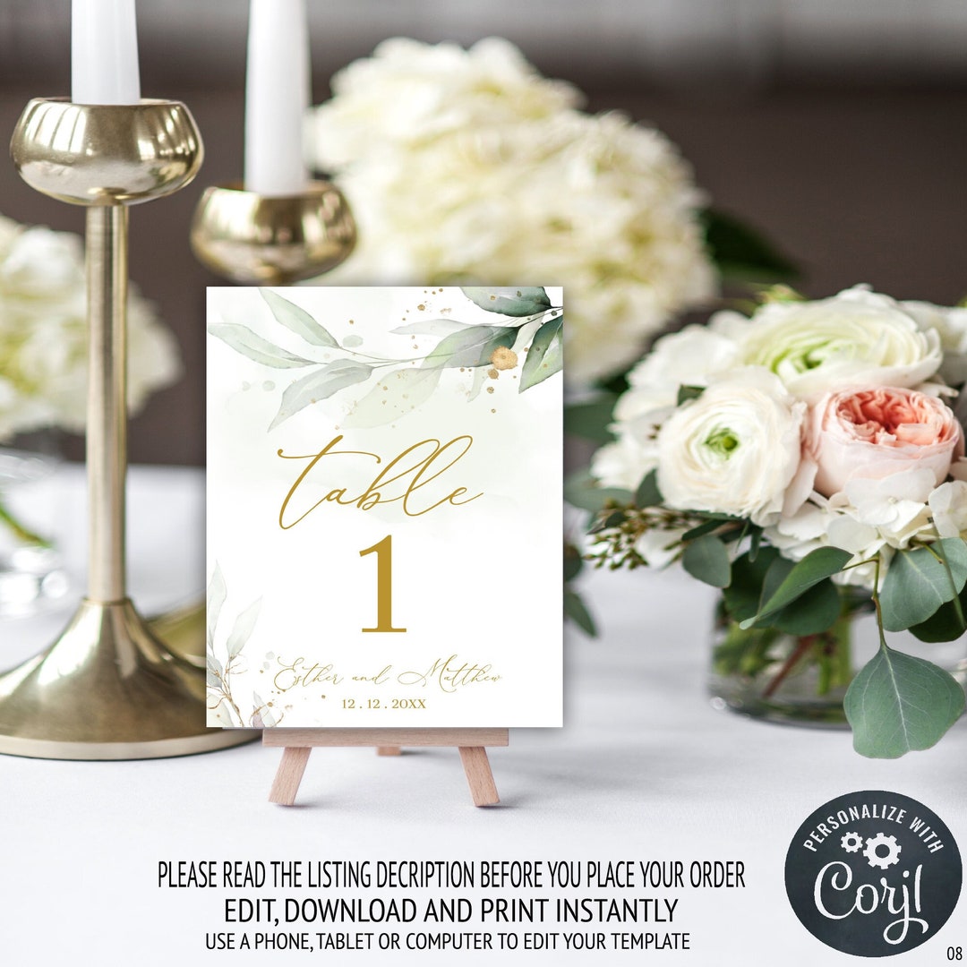 Greenery Wedding Table Signs, Wedding Table Number Cards, Watercolor ...