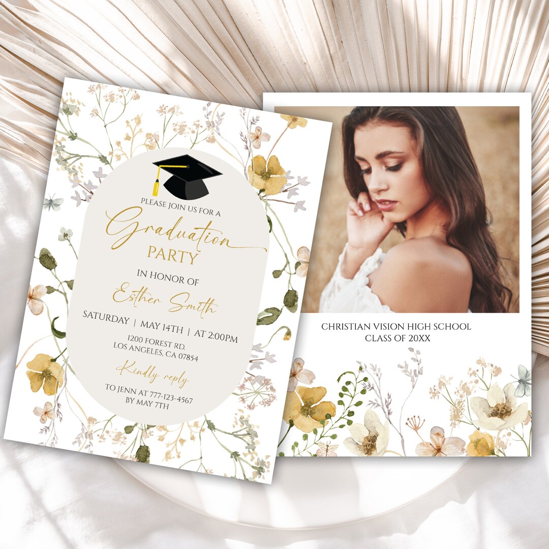 Editable Graduation Party Invitation, Wildflower Graduation ...