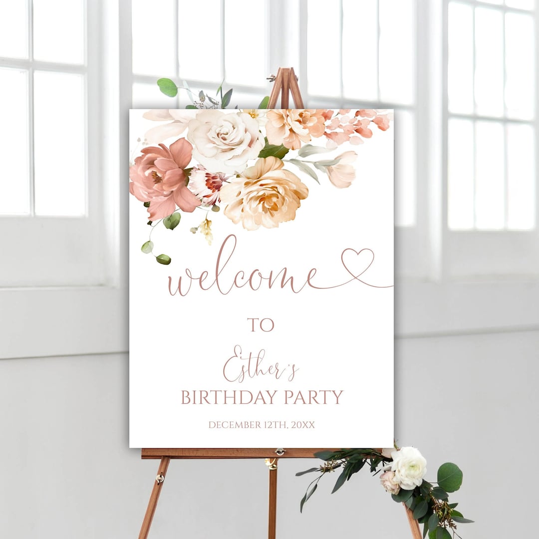 Custom Birthday Welcome Sign, Floral Birthday Welcome Sign, Customized ...