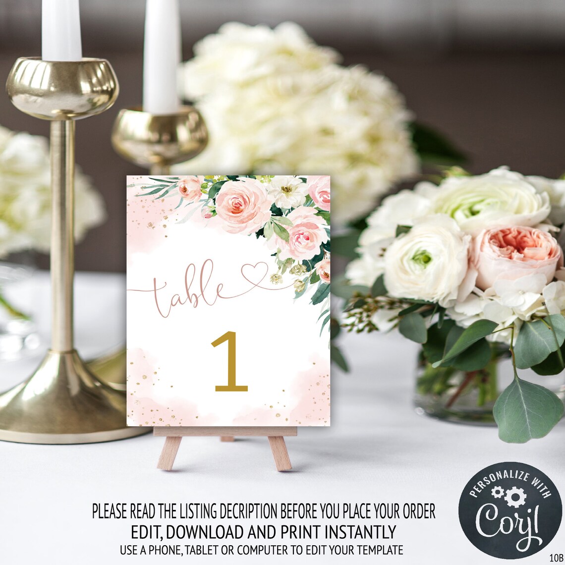 Blush Pink Floral Table Numbers Table Number Template | Etsy