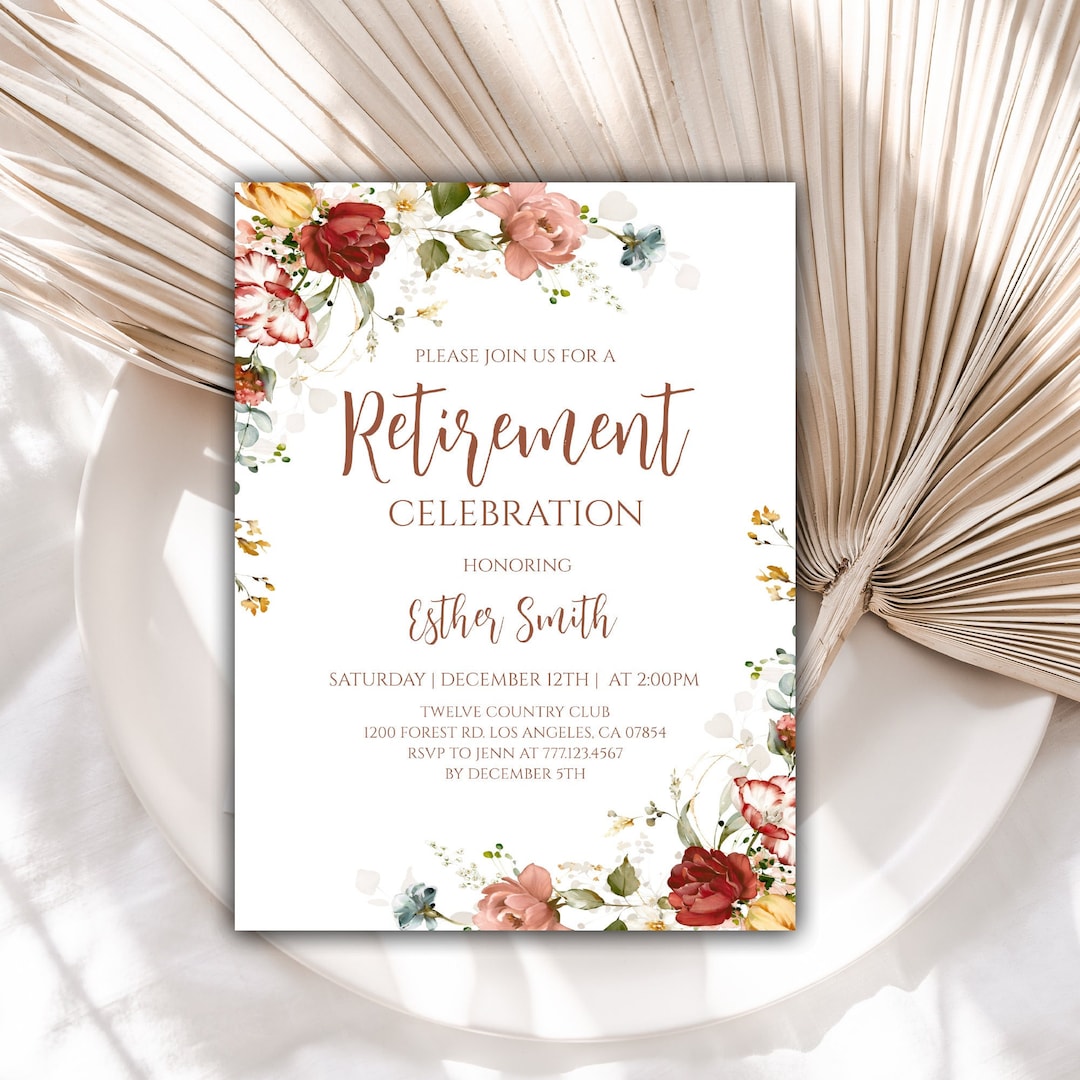 Editable Retirement Invitation Instant Download, Floral Retirement ...