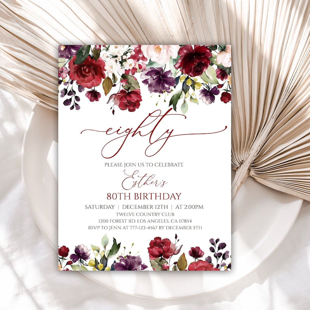 Editable 80th Birthday Invitation Template, Birthday Party Digital ...