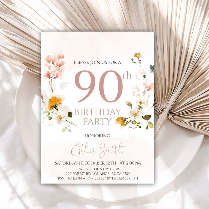 90th Birthday Invitation Template Birthday Invitations for - Etsy