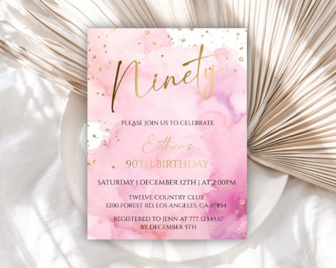 Editable Paint Splatter 90th Birthday Invitation, Color Splash Birthday ...