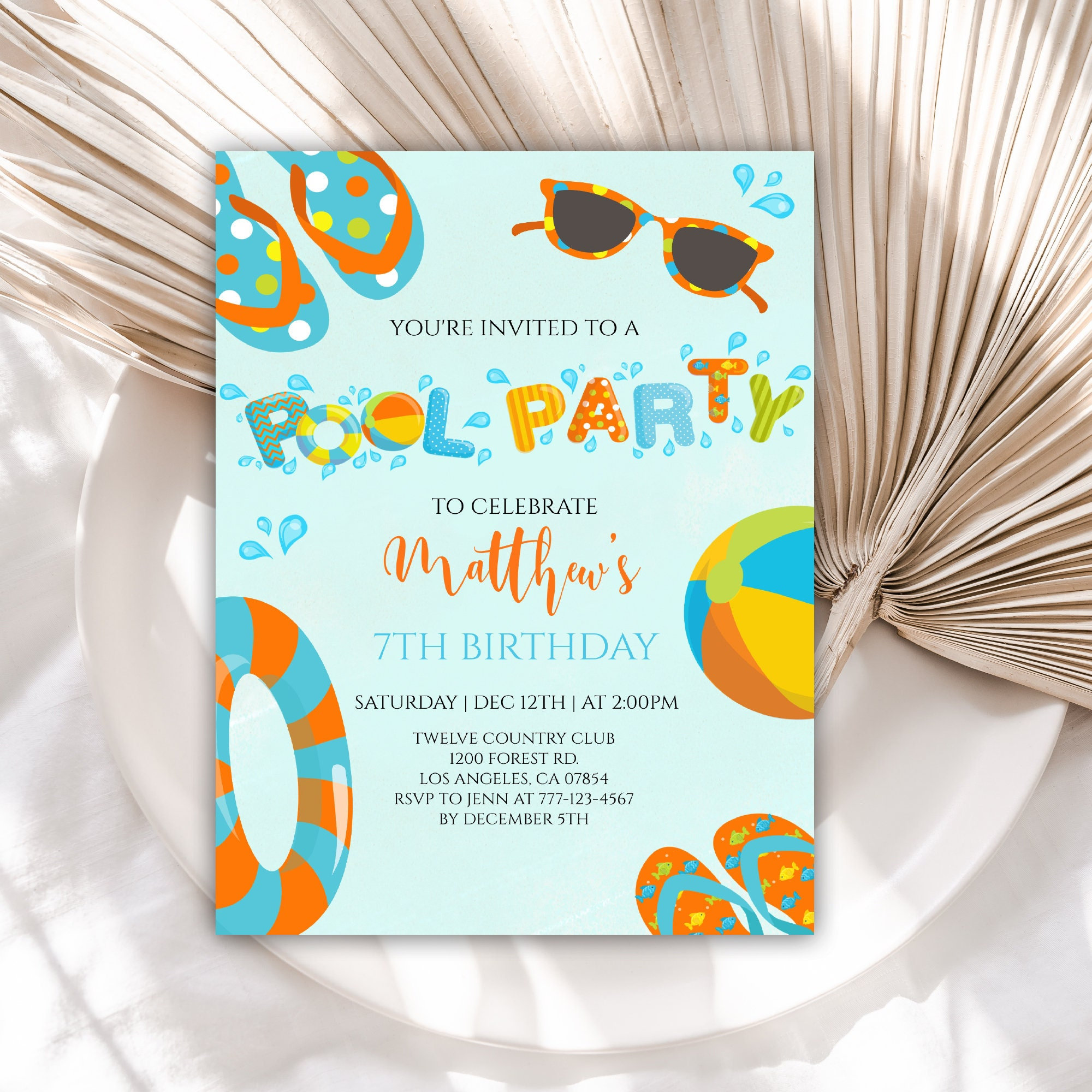 Printable Pool Party Invitation Template, Summer Swimming Pool Birthday ...