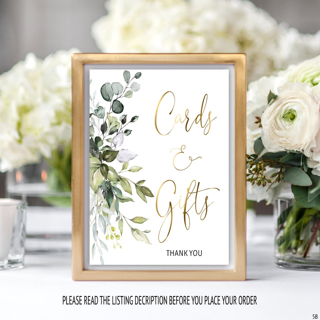 Cards and Gifts Sign, Greenery Cards Sign, Eucalyptus Gift Table Sign ...