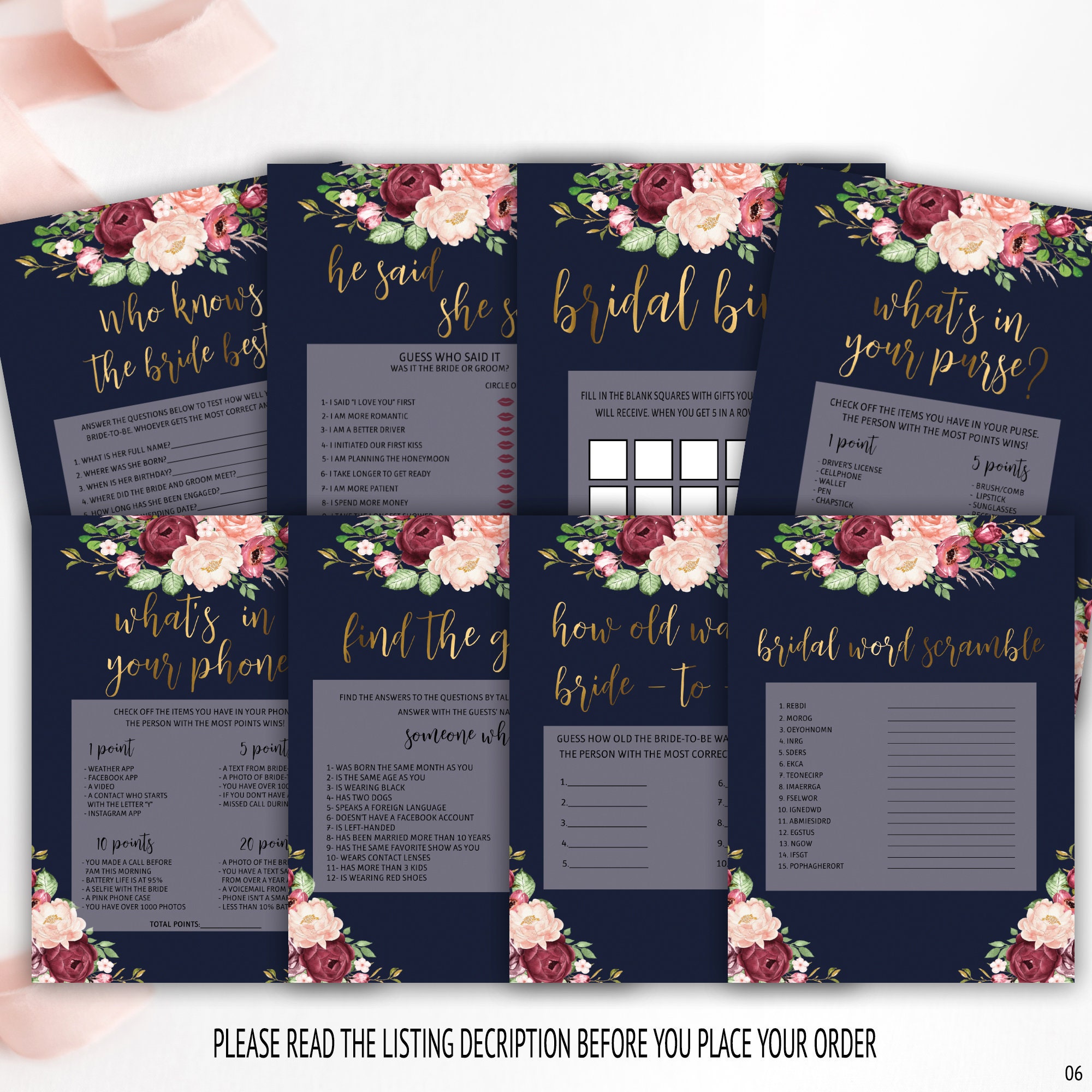 Bridal Shower Games Bundle Marsala Bridal Shower Games | Etsy