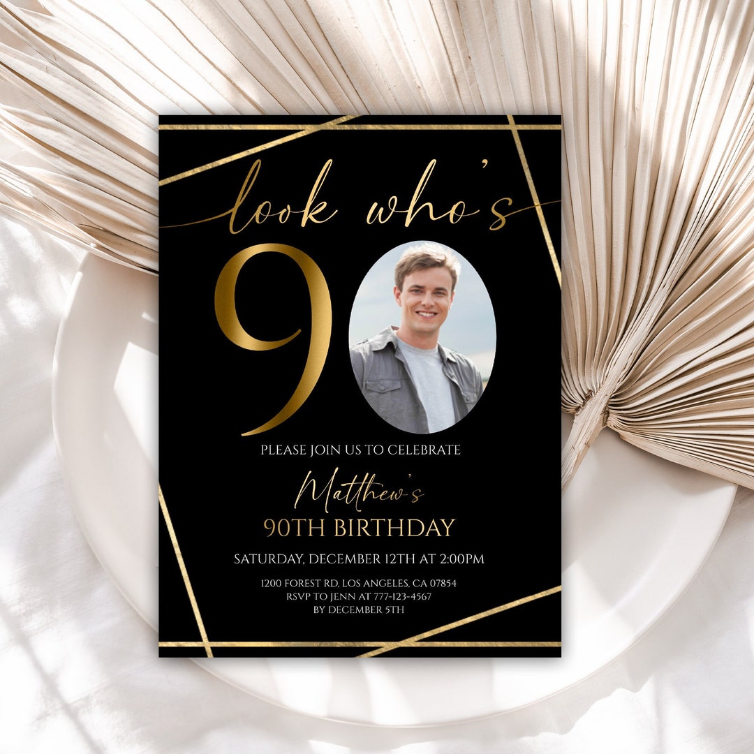 Editable 90th Birthday Invitation, Minimalist Birthday Invitation ...