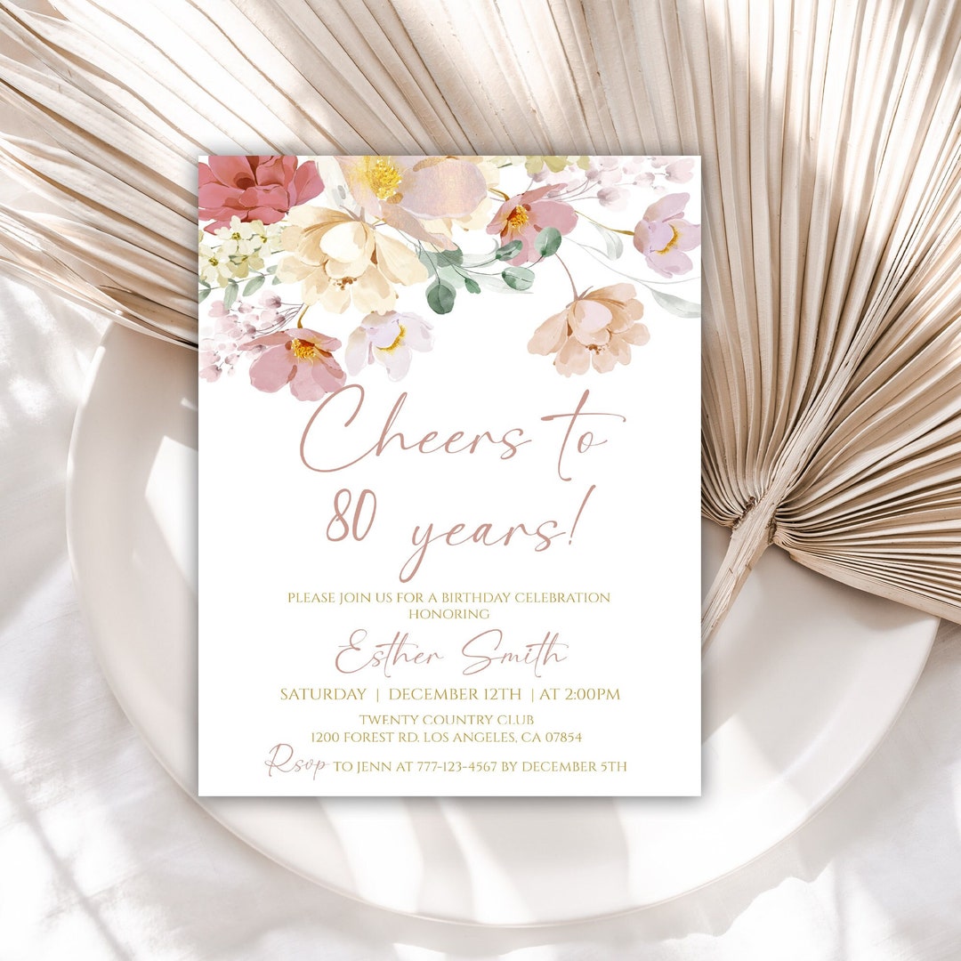 Custom 80th Birthday Invitation for Women, Wildflower Birthday ...