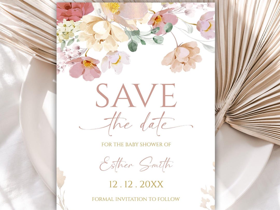 Editable Wildflower Baby Shower Save the Date, Floral Save the Date ...