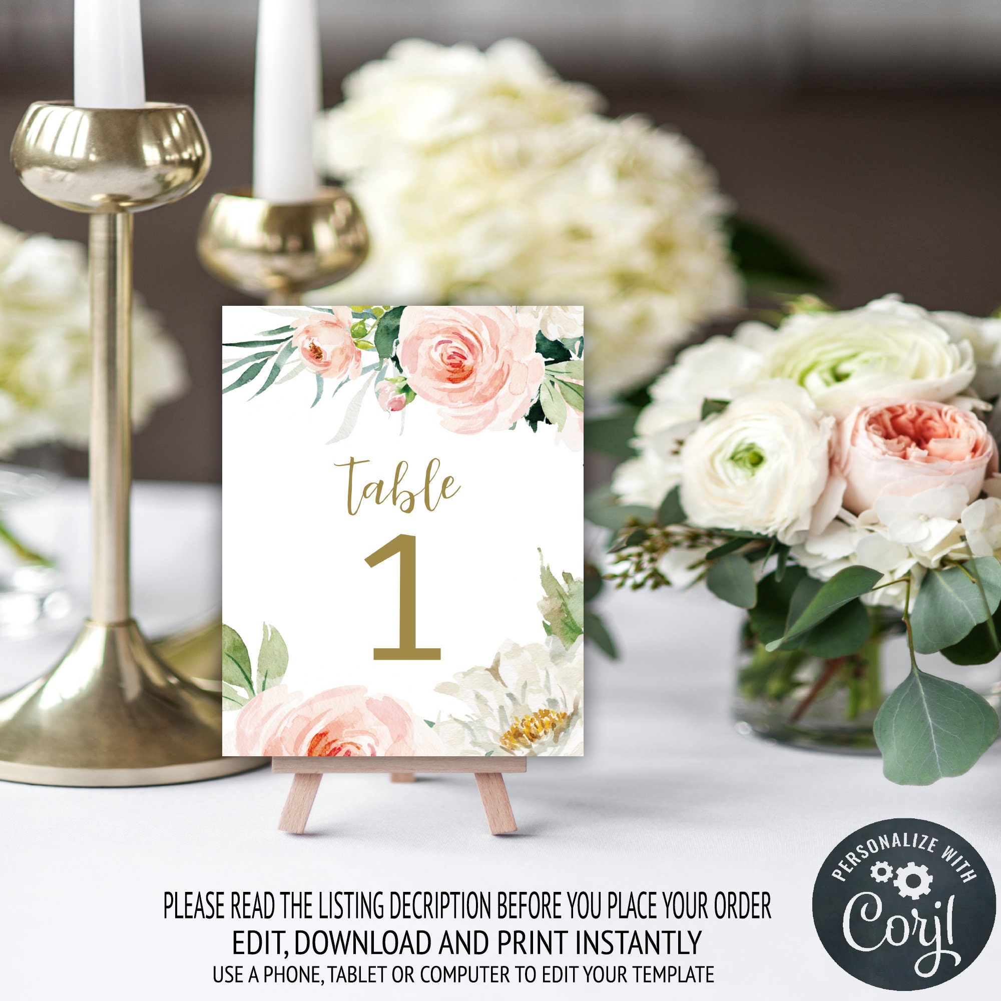 Wedding Table Number Printable Table Number Template Flowers - Etsy