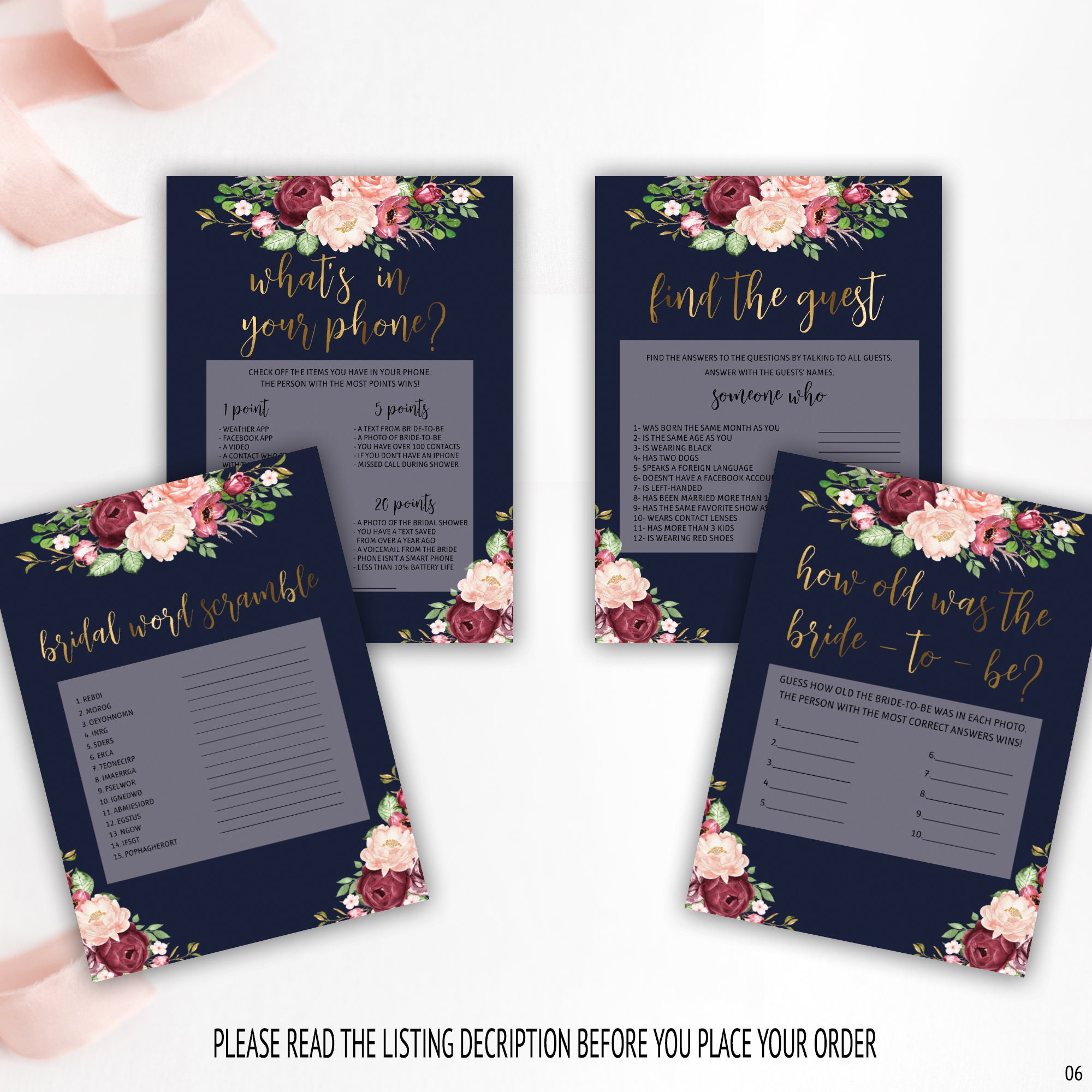 Bridal Shower Games Bundle Marsala Bridal Shower Games | Etsy