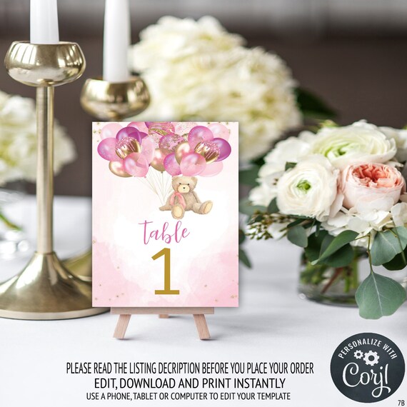 EDITABLE Teddy Bear Table Number Template Bear Themed Baby | Etsy