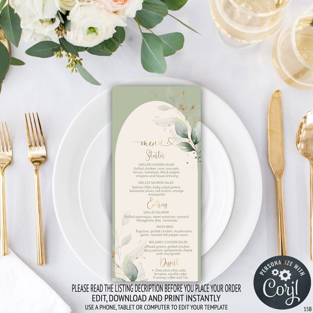 Sage Green Menu Template, Baby Shower Menu Card, Baby Shower Brunch ...