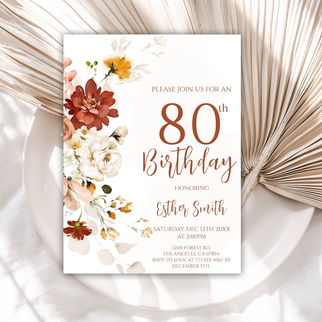 Invitación de cumpleaños número 80 para mujeres, invitaciones de ...