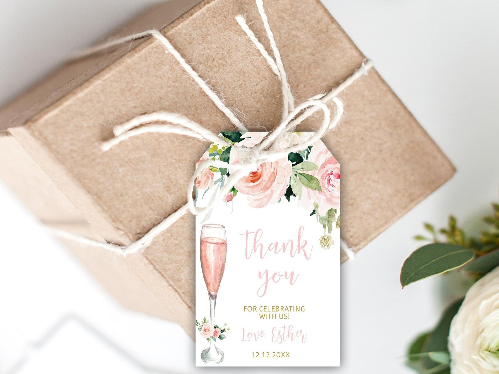Blush Pink Floral Favor Tags, Thank You Tags, Birthday Thank You Tags ...