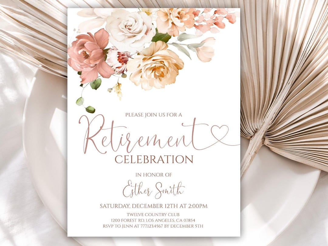 Retirement Invitation for Women, Floral Retirement Party Invitation for ...