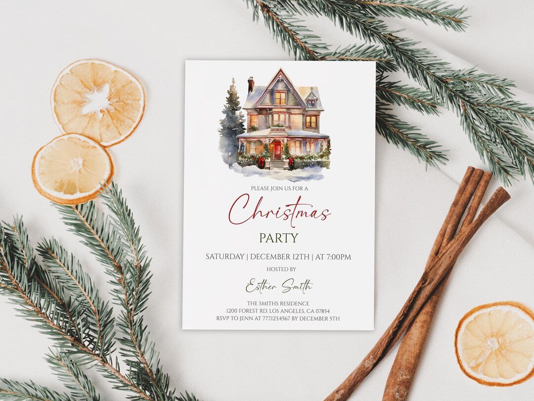 Editable Christmas Party Invitation Template, Christmas House Party ...