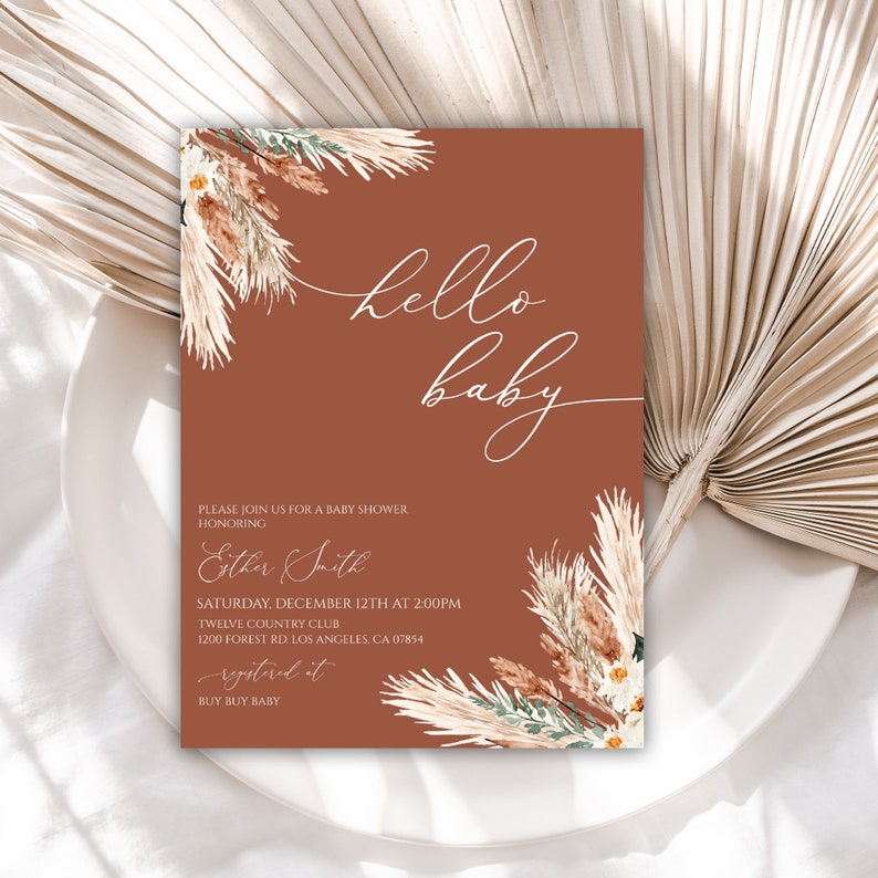 Baby Shower Invitation Boho Baby Shower Invites Pampas Baby - Etsy
