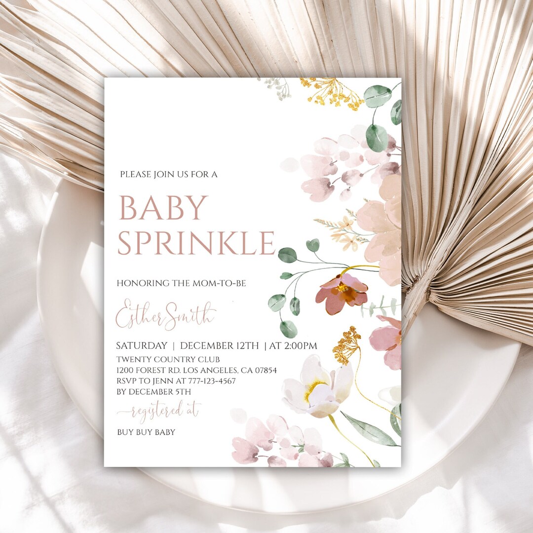 Editable Baby Sprinkle Invitation Girl, Watercolor Flowers Baby Shower ...