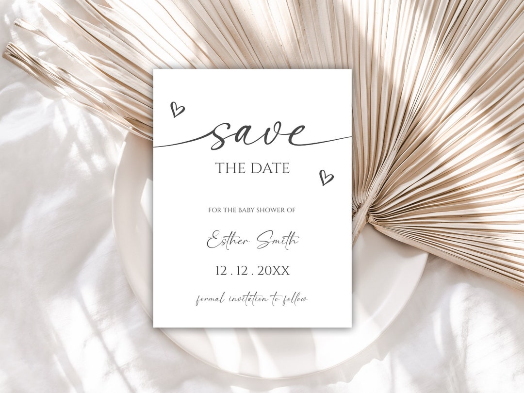 Editable Minimalist Baby Shower Save the Date, Modern Save the Date ...