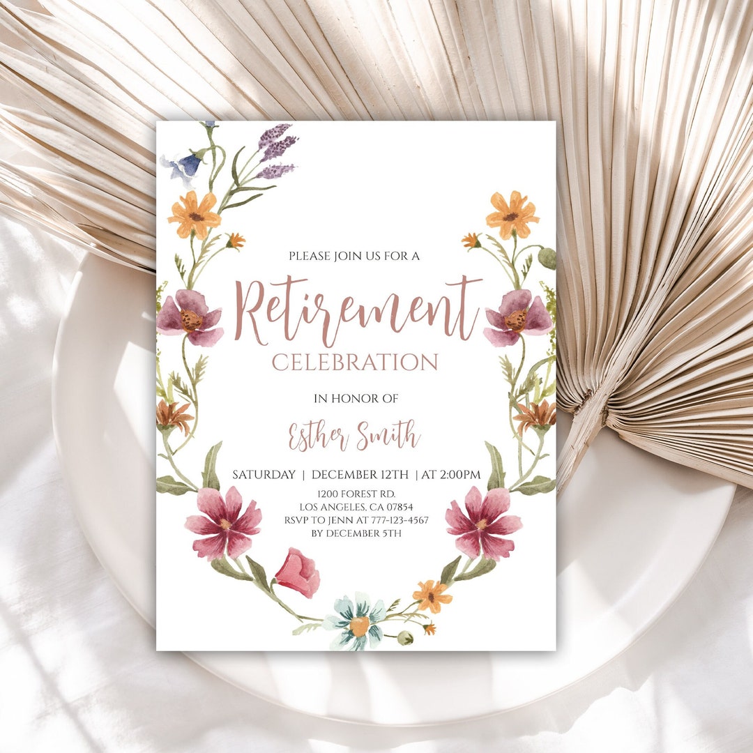 Retirement Invitation for Women, Wildflower Retirement Party Invitation ...