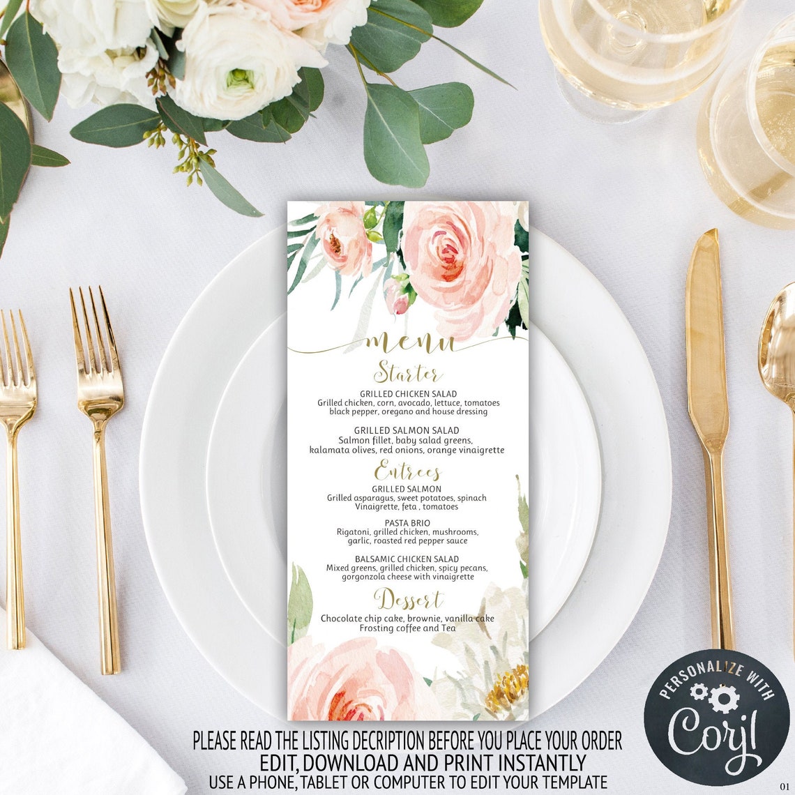 Wedding Menu Card Template Printable Wedding Menu Cards - Etsy