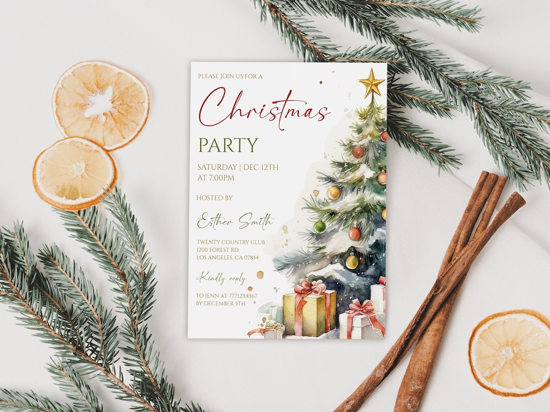 Editable Christmas Tree Party Invitation, Personalized Christmas Party ...
