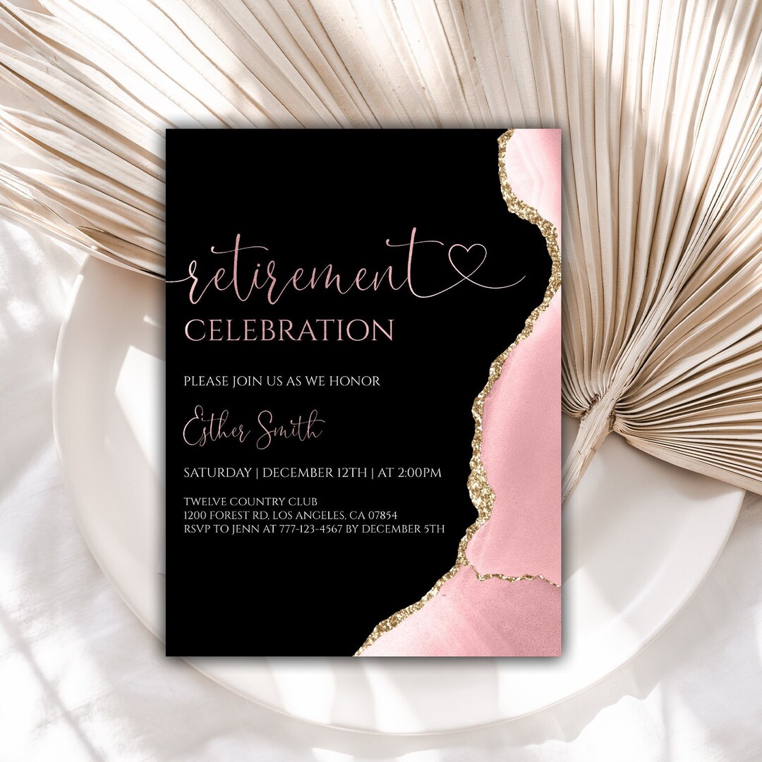 Printable Retirement Invitation, Pink Black Retirement Party Invitation ...