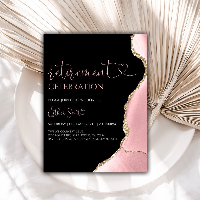 Printable Retirement Invitation Pink Black Retirement Party - Etsy