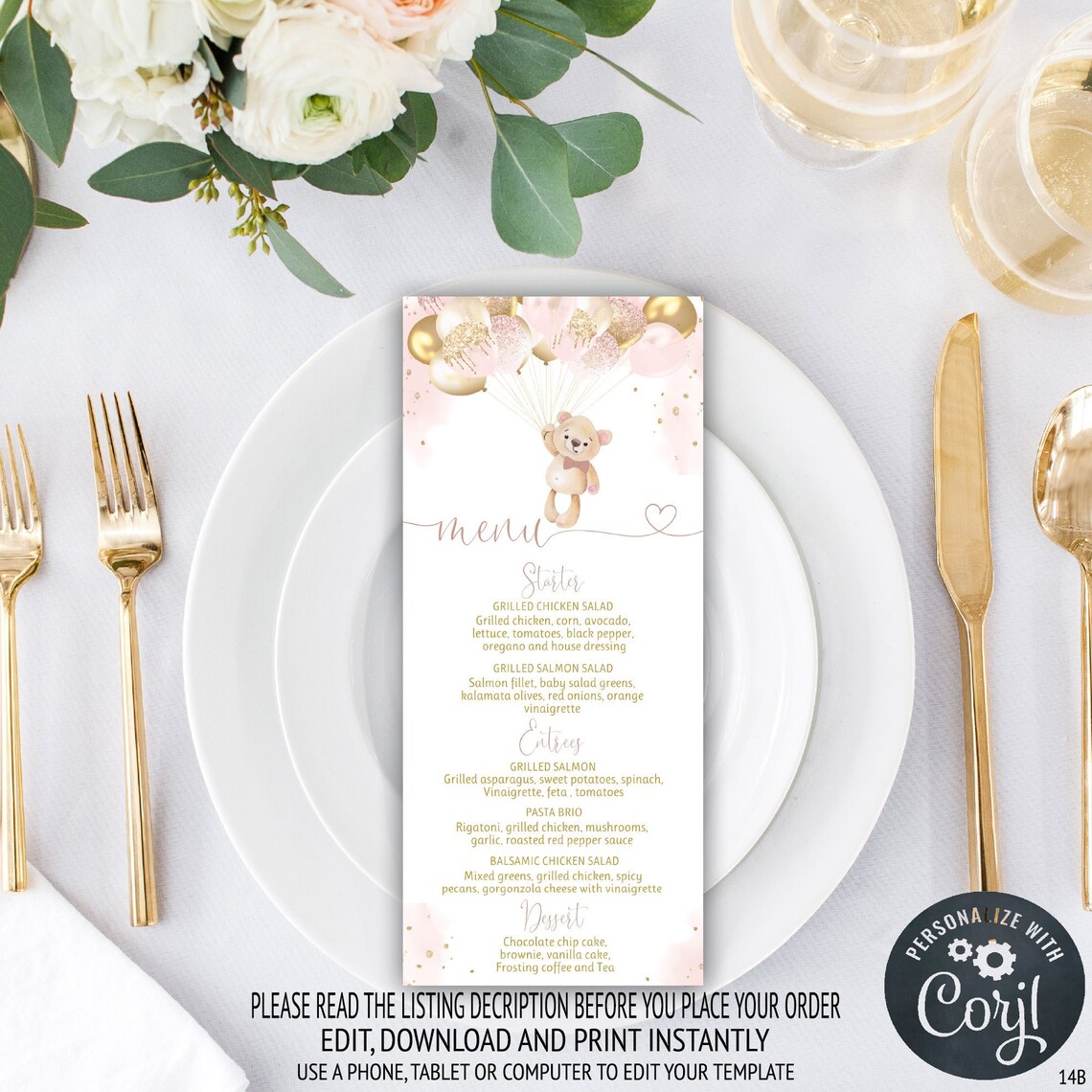 Teddy Bear Baby Shower Menu Card Template Bear With Balloons - Etsy Teddy Bear Baby Shower Menu Card Template Bear With Balloons - Etsy
